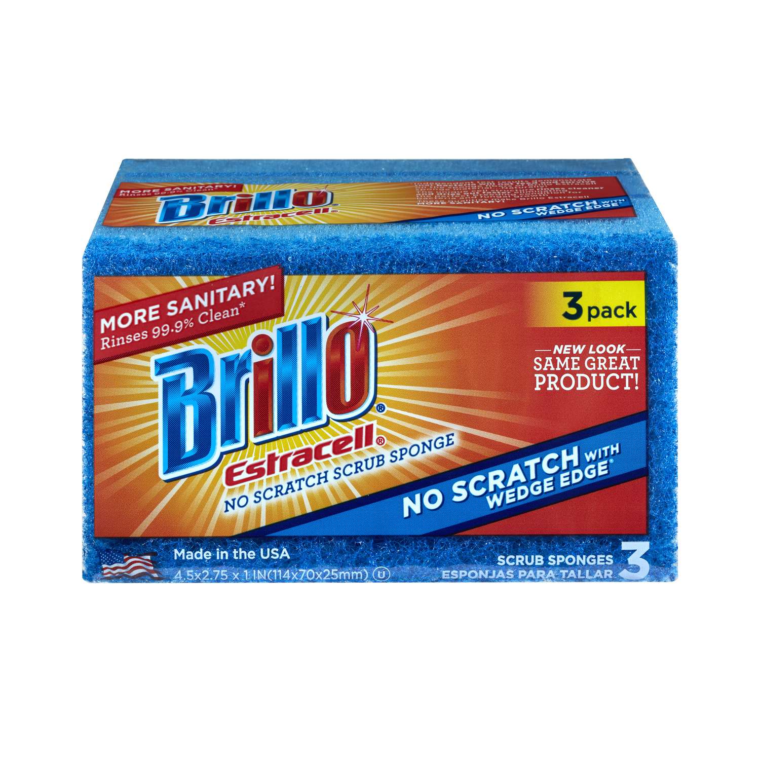 Brillo Estracell Non-Scratch Scrubber Sponge For Kitchen 4.5 in. L 3 pc ...