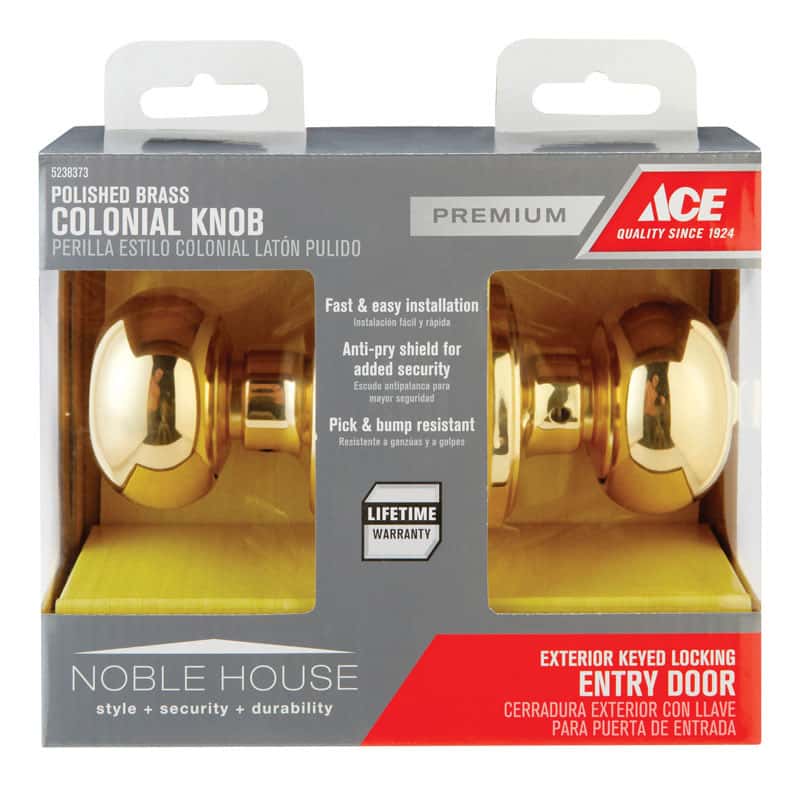 Ace Colonial Polished Brass Entry Lockset ANSI Grade 3 1-3/4 in. - Ace ...