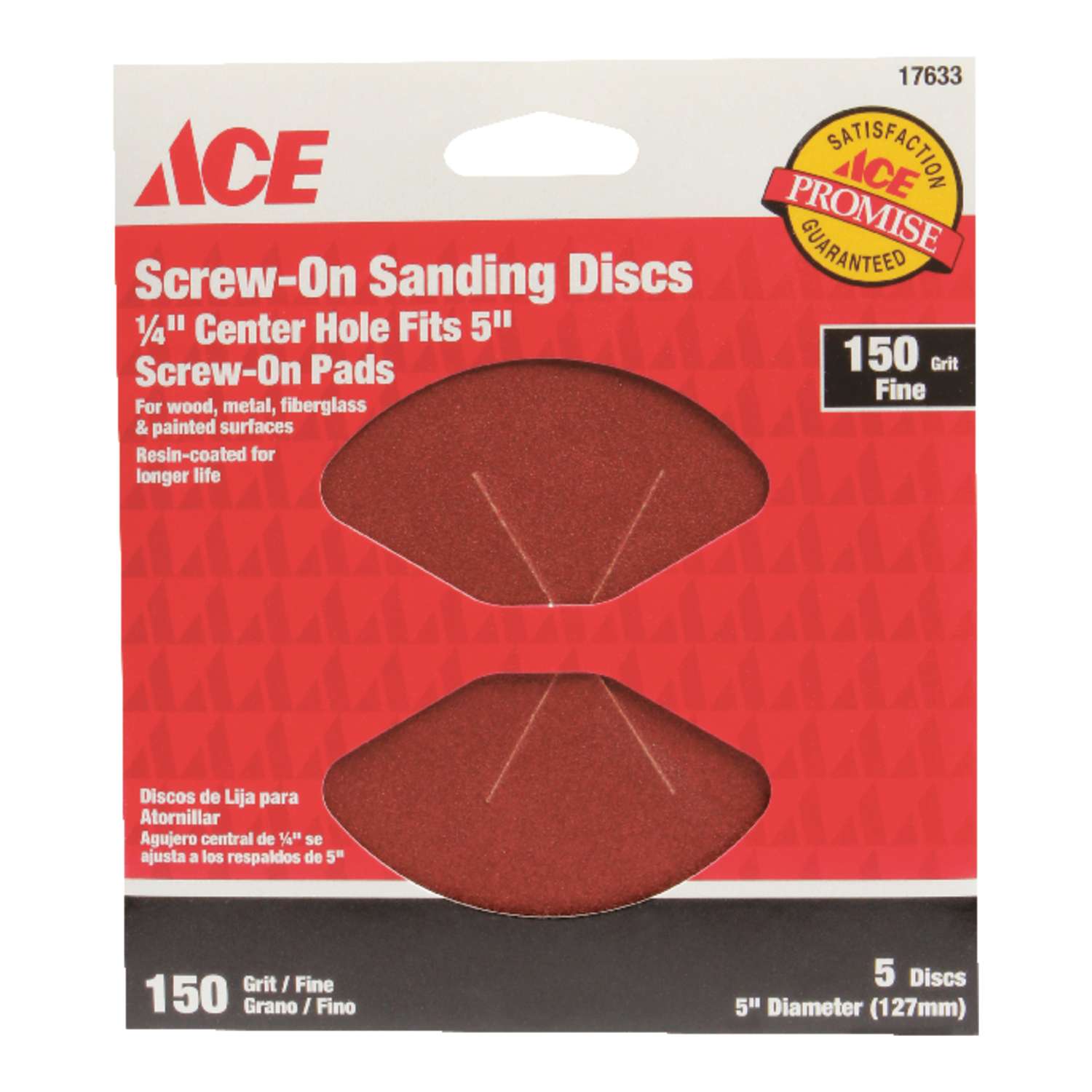 Ace 5 in. Aluminum Oxide Bolt-On Sanding Disc 150 Grit Fine 5 pk - Ace ...