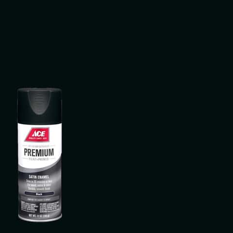 Ace Premium Satin Black Paint + Primer Enamel Spray 12 oz Mfr ...