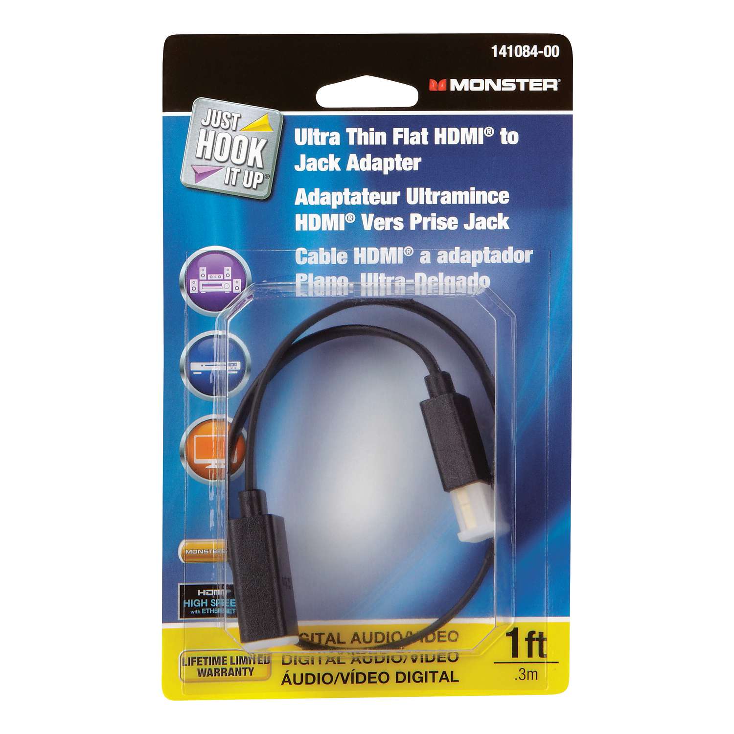 Monster Just Hook It Up 1 ft. L High Speed Cable with Ethernet HDMI ...