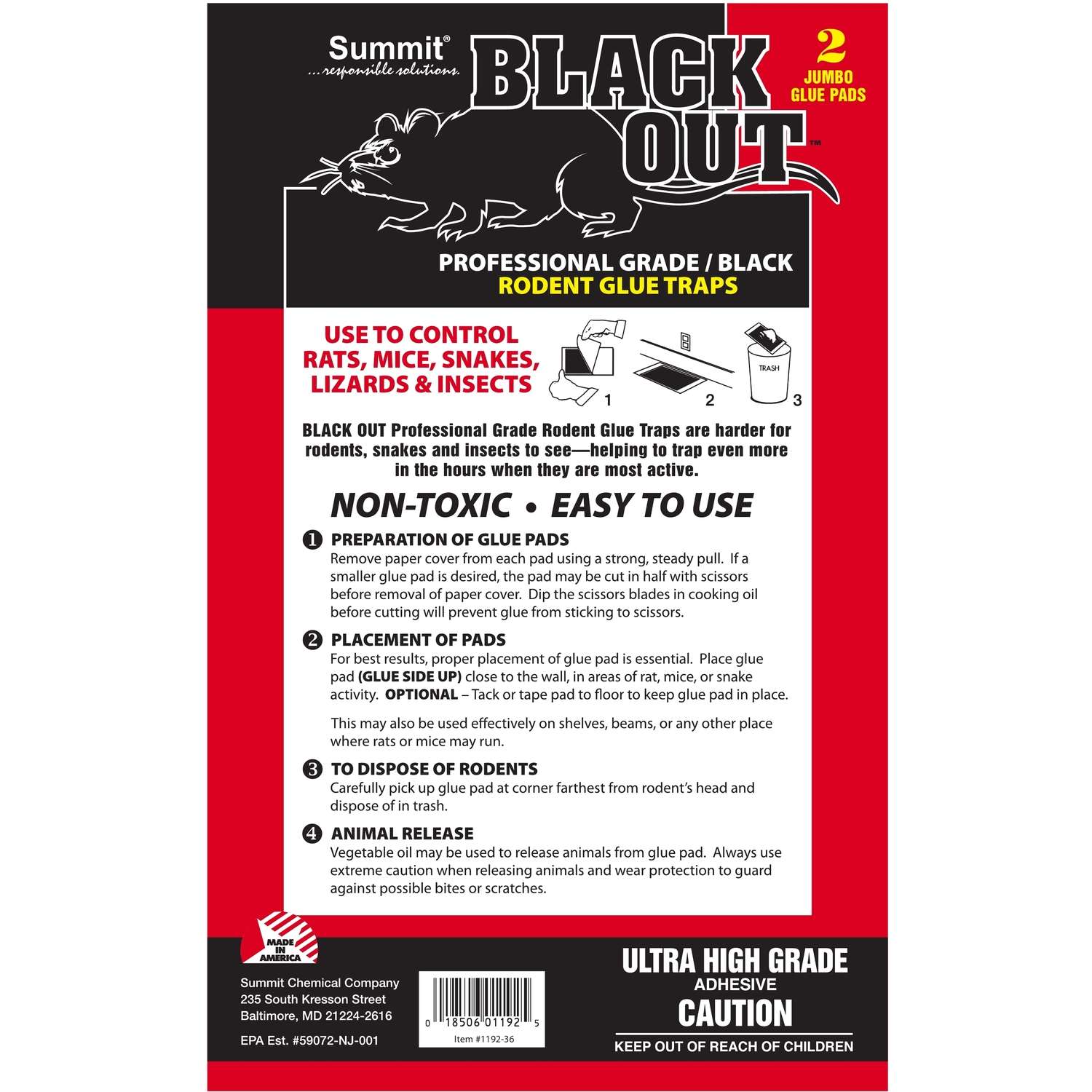 Summit BlackOut Non-Toxic Glue Pad Glue Pad For Mice and Rats 2 pk ...