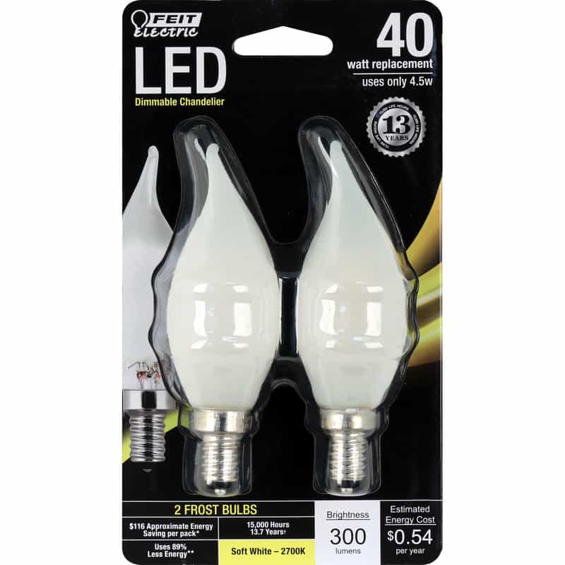 FEIT Electric CA10 E12 (Candelabra) LED Bulb Soft White 40 Watt Equivalence 2 pk - Ace Hardware