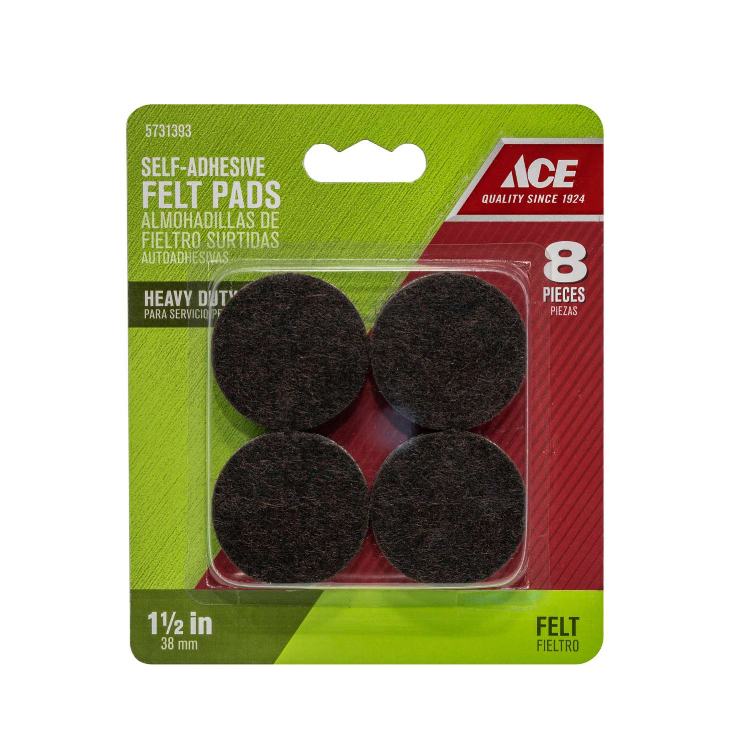 Ace Felt Self Adhesive Protective Pad Brown Round 1-1/2 in. W 8 pk ...