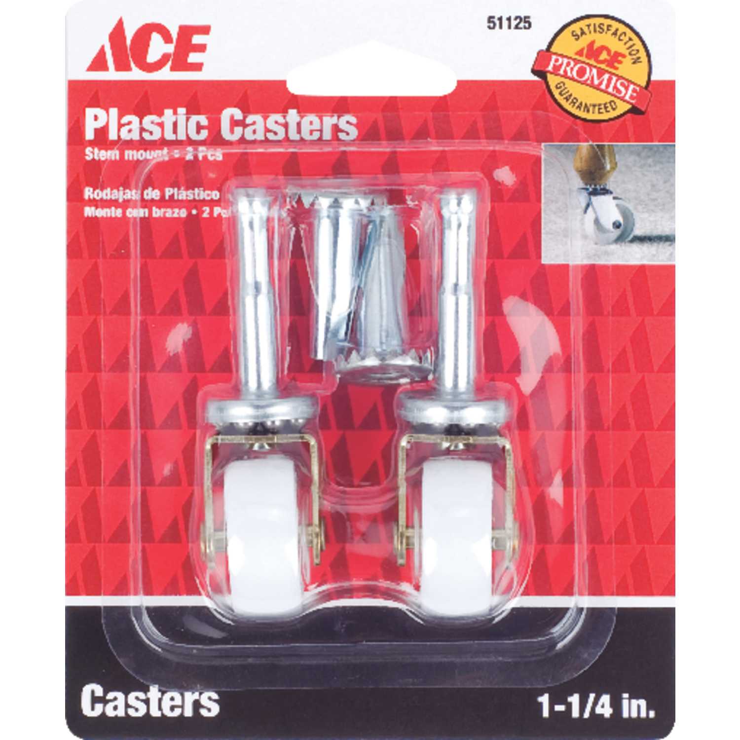 Ace 1-1/4 in. Dia. Swivel Plastic Caster Wheel with Stem 40 lb. 2 pk ...
