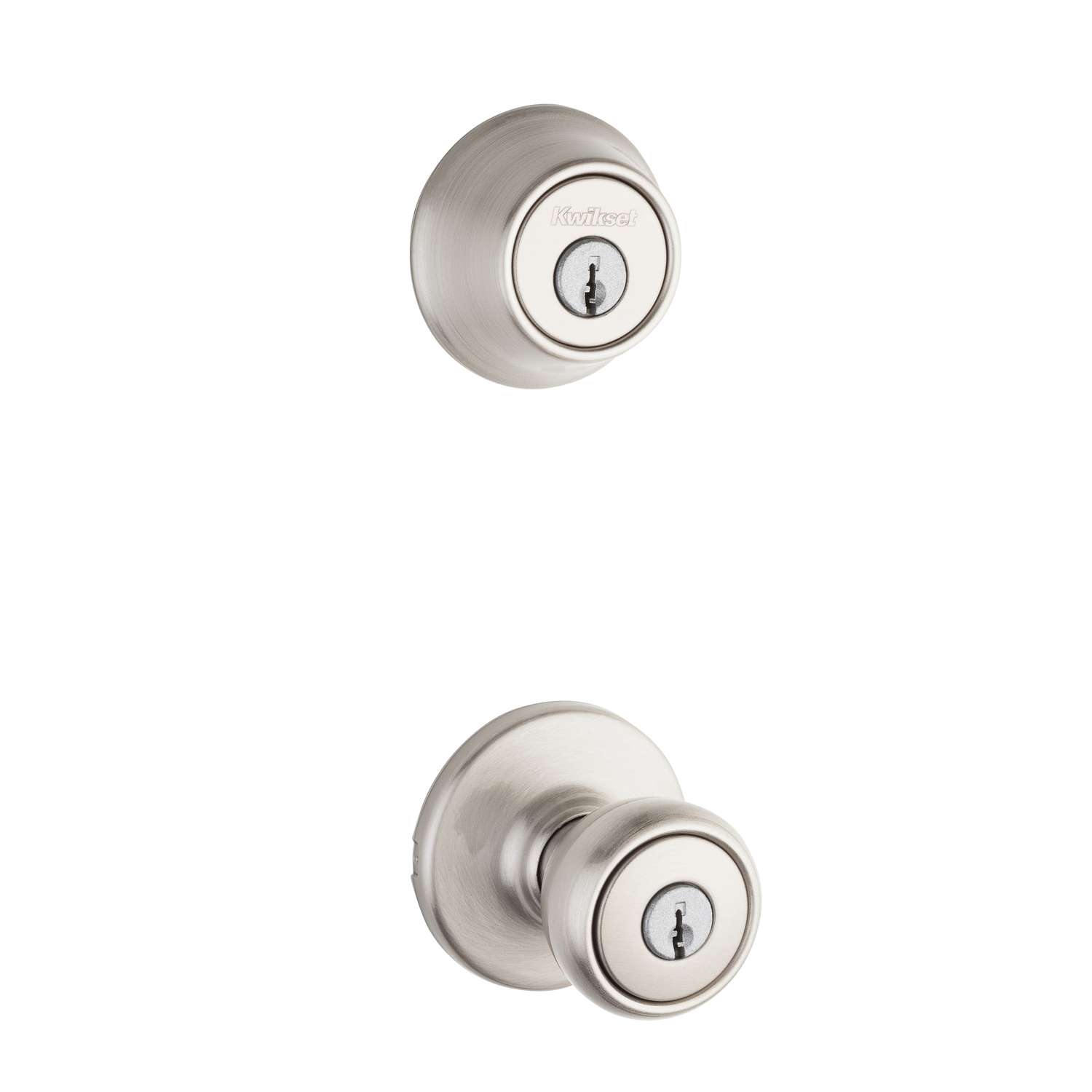 Kwikset Tylo Satin Nickel Entry Knob and Single Cylinder Deadbolt 1-3/4 ...