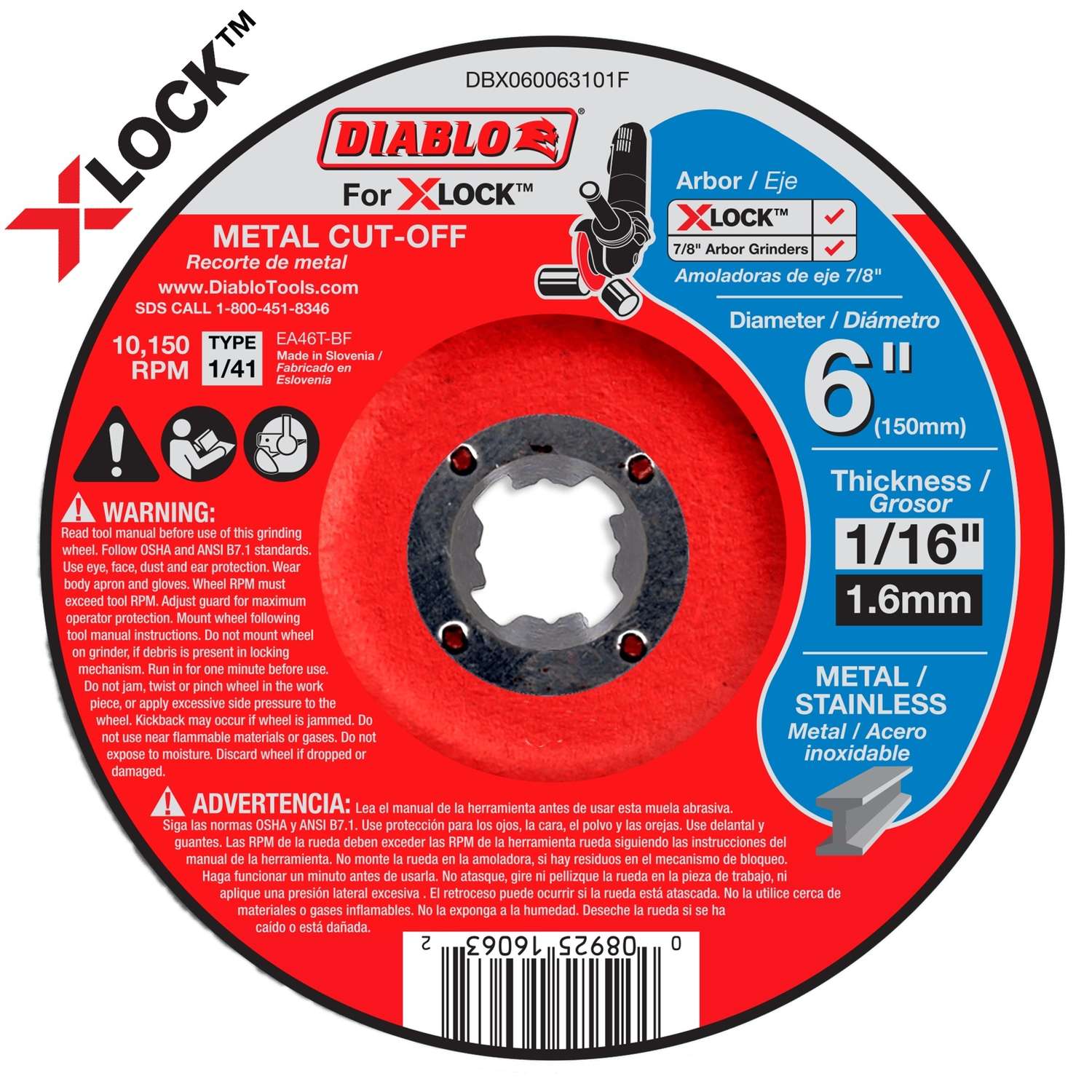 Diablo X-Lock 6 in. D X 7/8 in. Aluminum Oxide Metal Cut-Off Disc 1 pc ...
