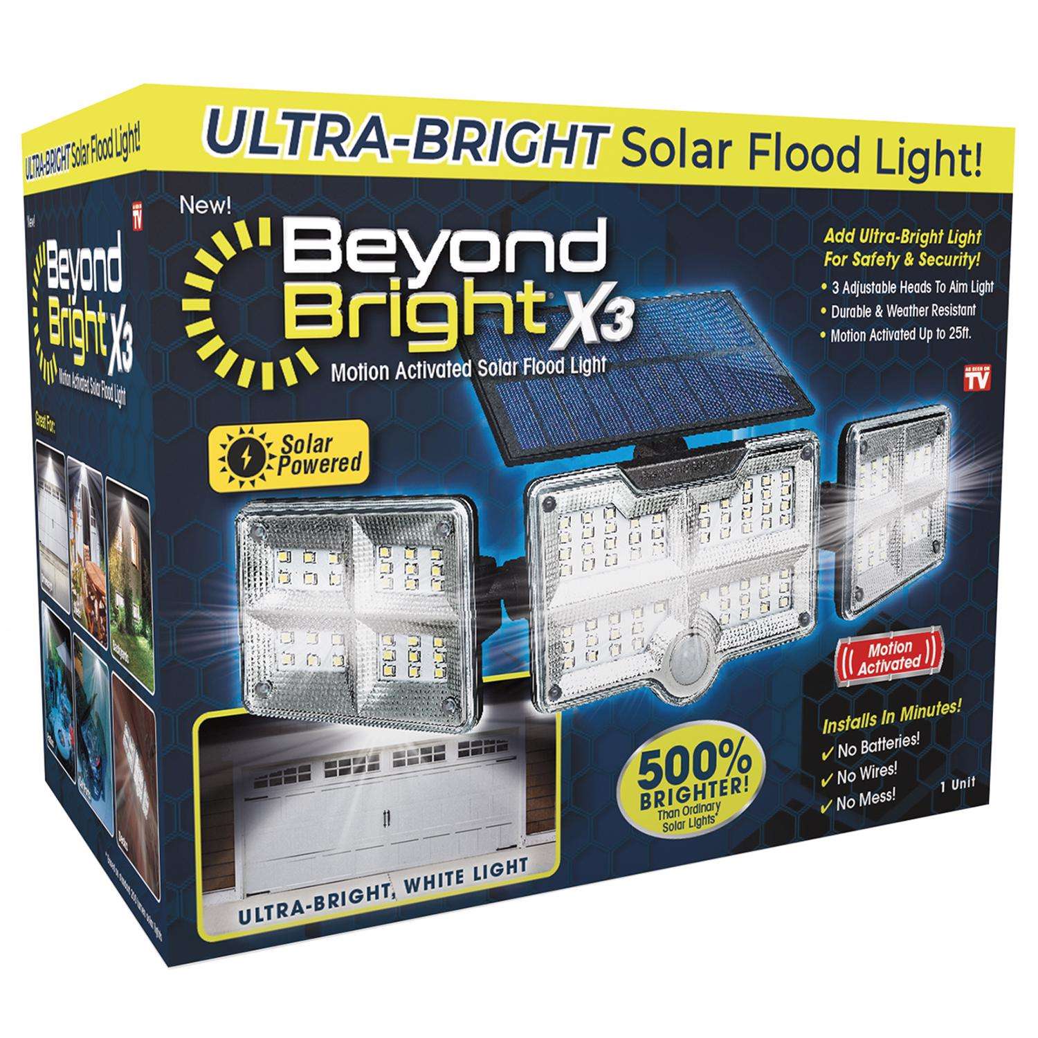 Beyond Bright X3 Motion-Sensing Solar Powered LED Black Floodlight ...