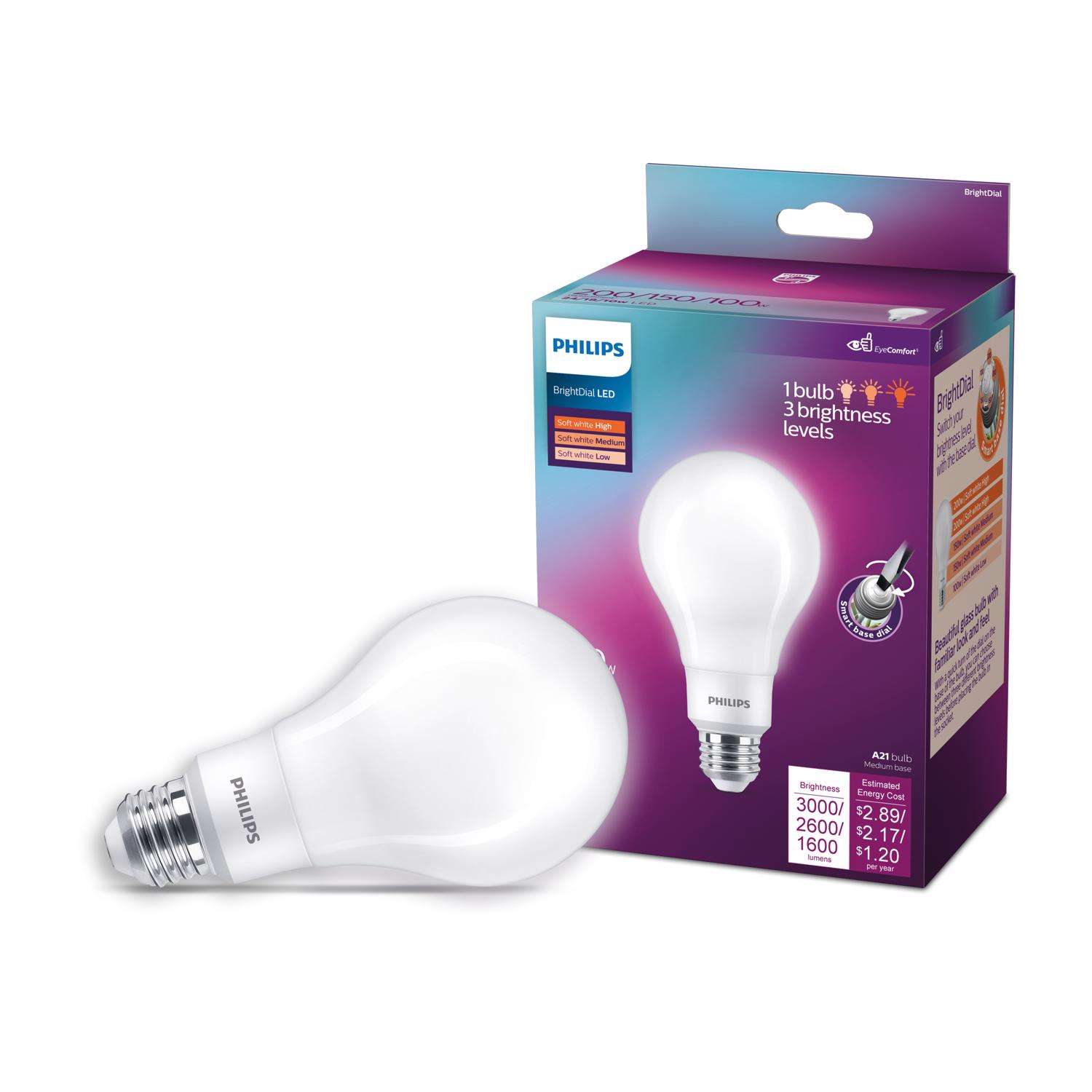 Philips A21 E26 (Medium) LED Bulb Soft White 100 Watt Equivalence 1 pk ...