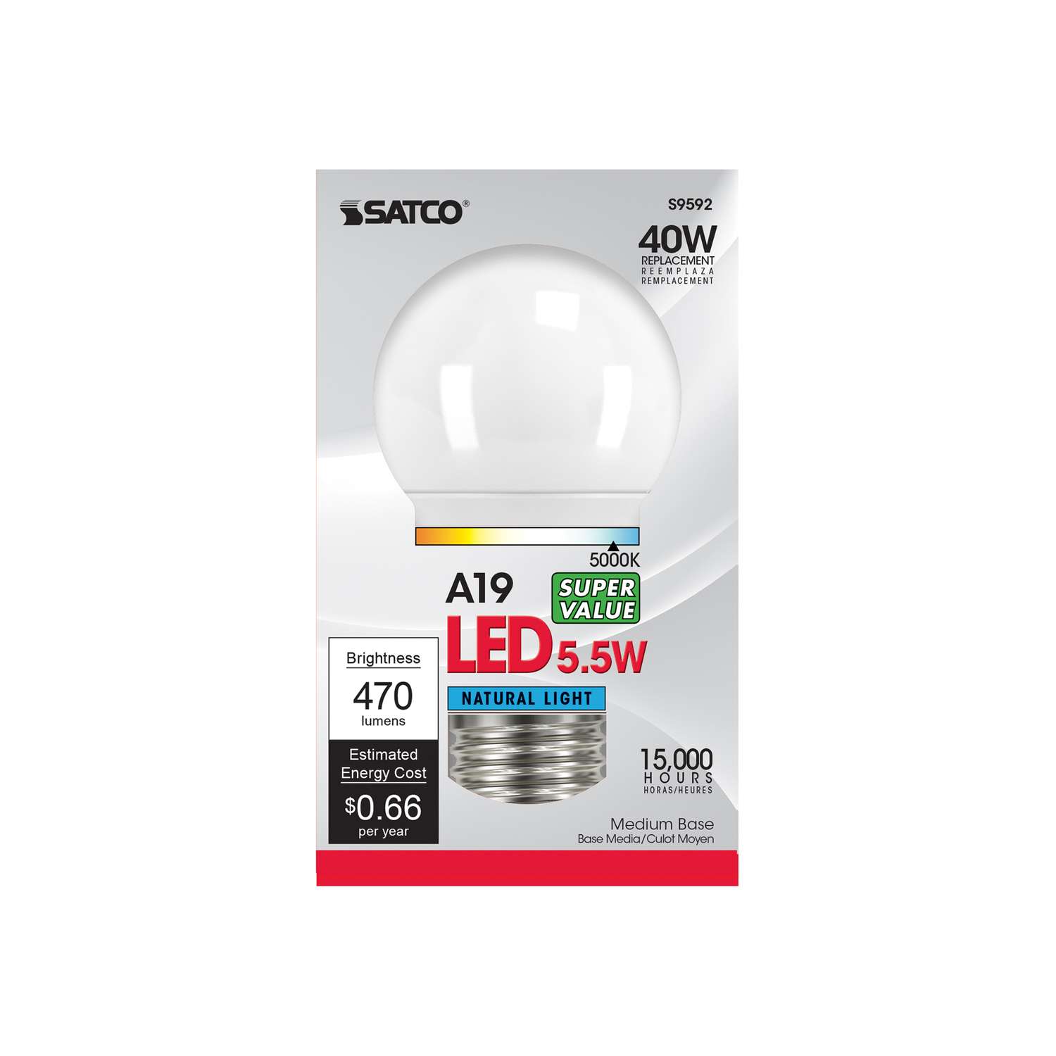 Satco A19 E26 (Medium) LED Bulb Natural Light 40 Watt Equivalence 1 pk ...