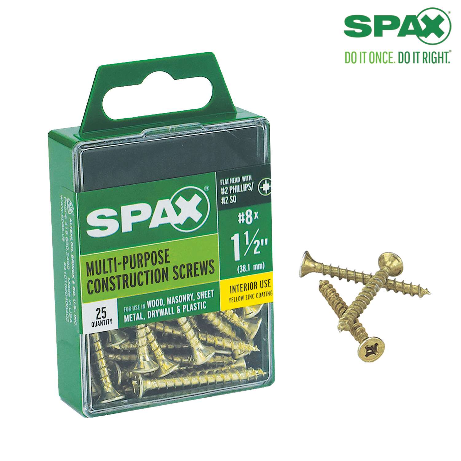 SPAX No. 8 x 1-1/2 in. L Phillips/Square Flat Head Multi-Purpose Screw ...