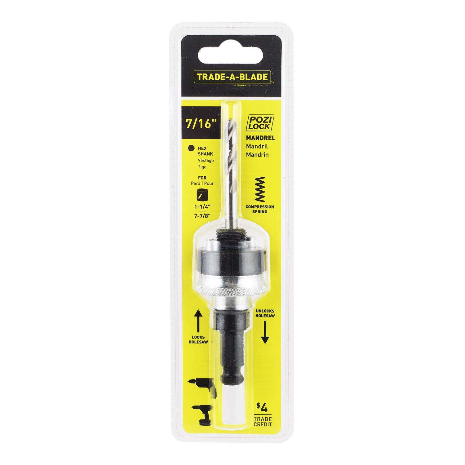 Trade A Blade Pozi-Lock 7/16 in. Spring-Loaded Hole Saw Mandrel 1/4 in ...