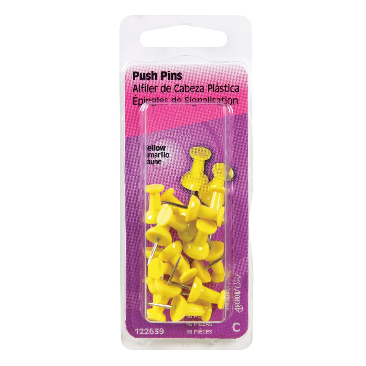 Hillman Yellow Push Pins 16 pk - Ace Hardware