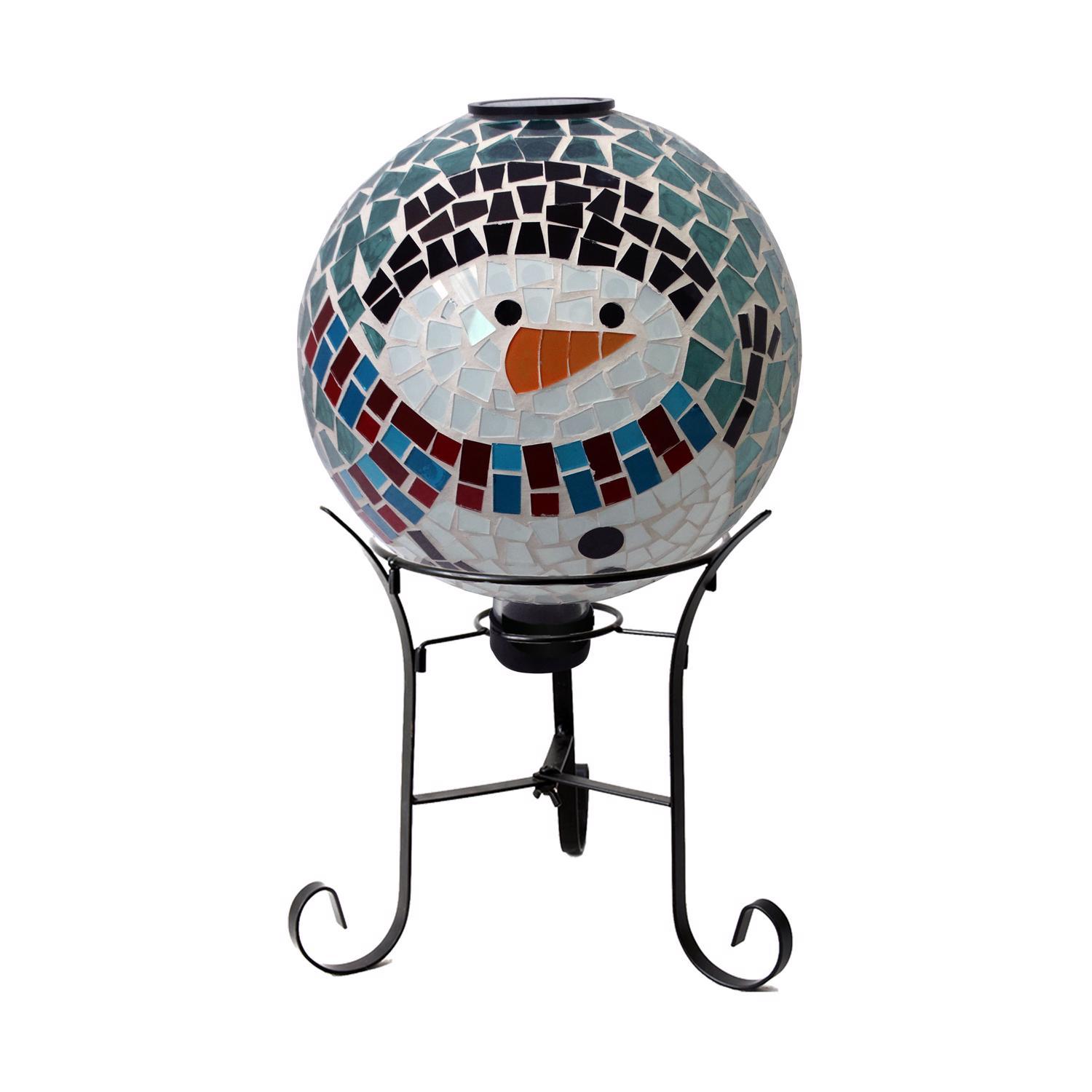 Alpine Solar Snowman Mosaic Glass Globe 17 in. Yard Decor Mfr# HGY364A ...