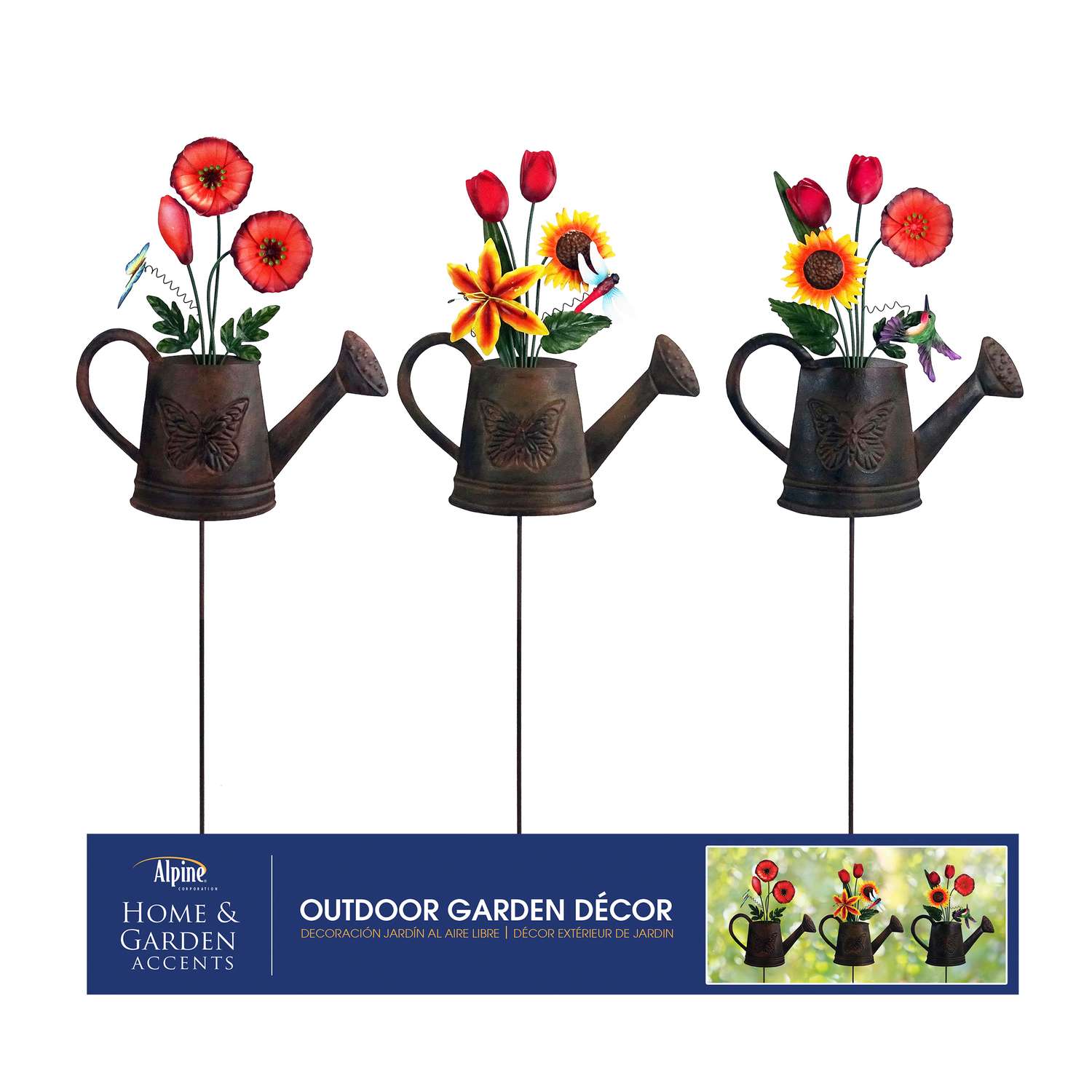 Alpine Multicolored Metal 36 in. H Watering Can with Flowers Outdoor ...