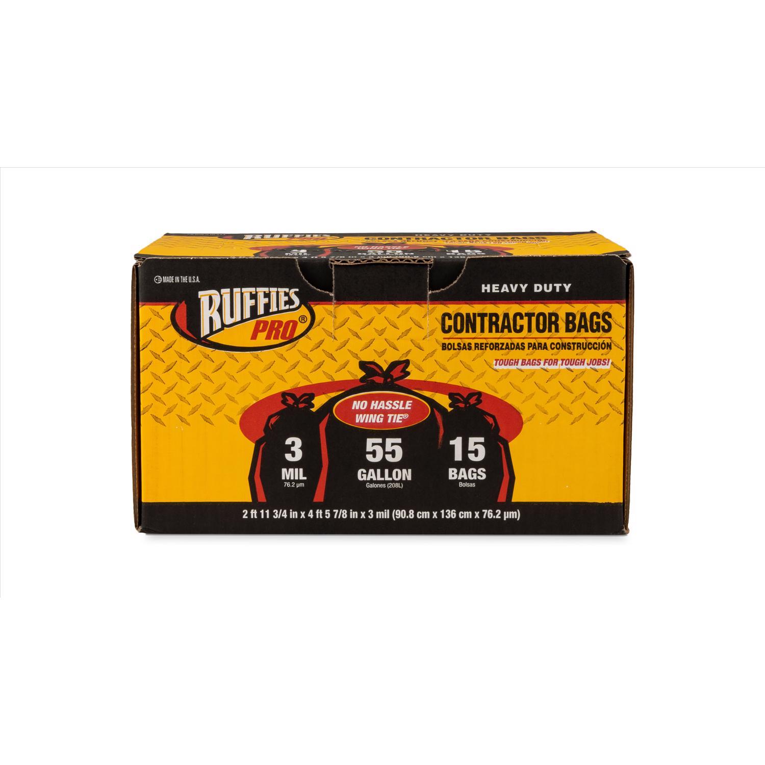 Ruffies Pro 55 gal Contractor Bags Wing Ties 15 pk 3 mil Mfr# 1124883 ...