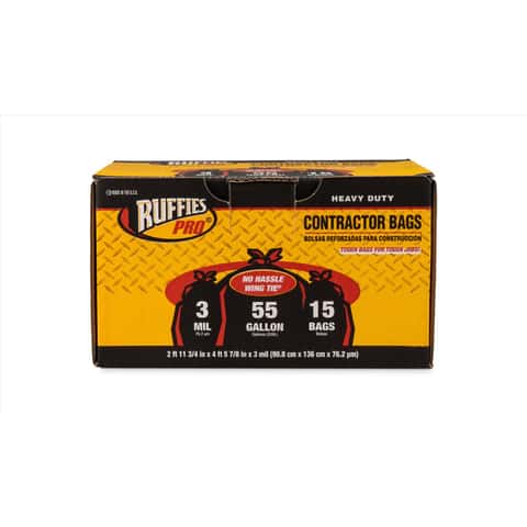 Ruffies Pro 55 gal Contractor Bags Wing Ties 15 pk 3 mil Mfr# 1124883 ...