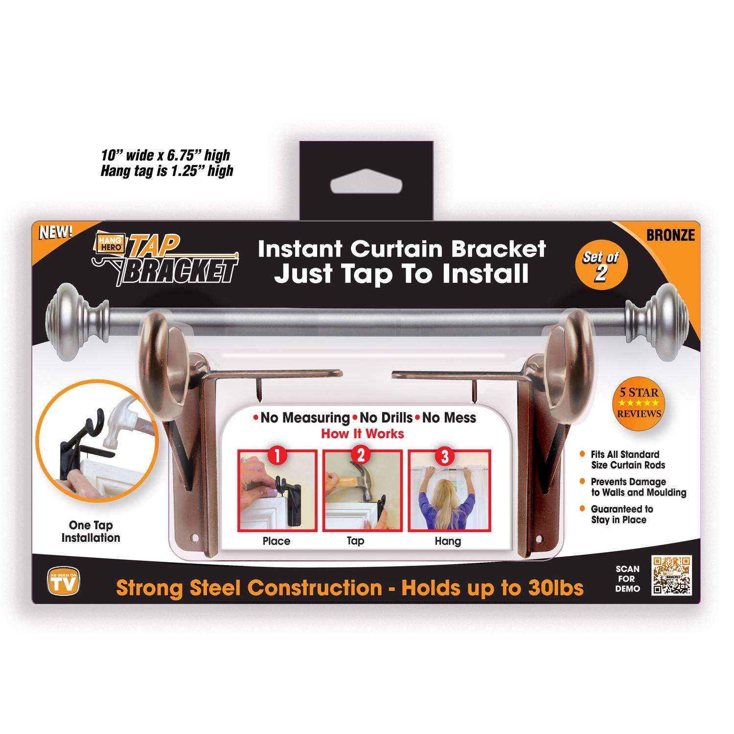 TAP BRACKET As Seen On TV Bronze Steel Curtain Bracket 30 lb - Ace Hardware