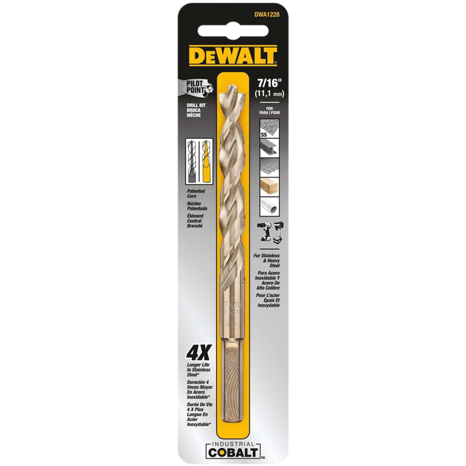 DeWalt 7/16 in. X 5 1/2 in. L Cobalt Steel Pilot Point Drill Bit 1 pc ...