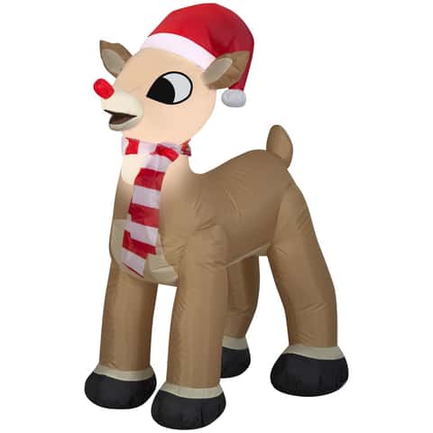Gemmy Christmas Inflatable Rudolph the Red-Nosed Reindeer in Santa Hat ...