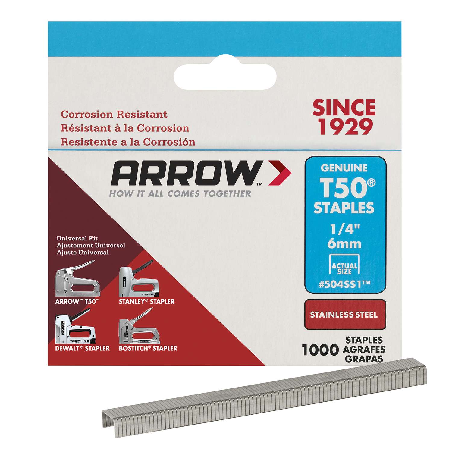 Arrow T50 3/8 in. W X 1/4 in. L 18 Ga. Flat Crown Heavy Duty Staples ...