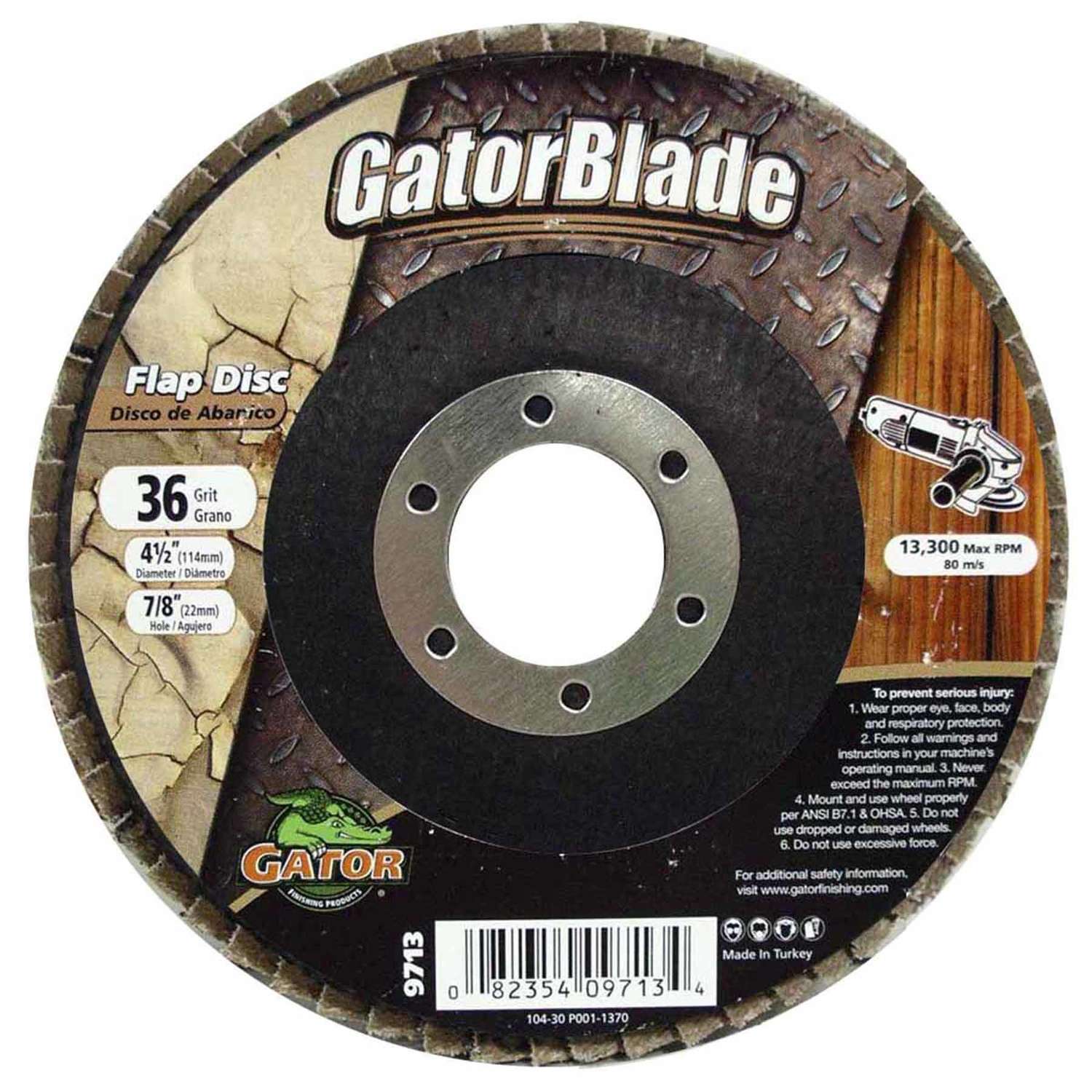 Gator 4-1/2 in. D X 7/8 in. Zirconia Aluminum Oxide Flap Disc 36 Grit 1 ...