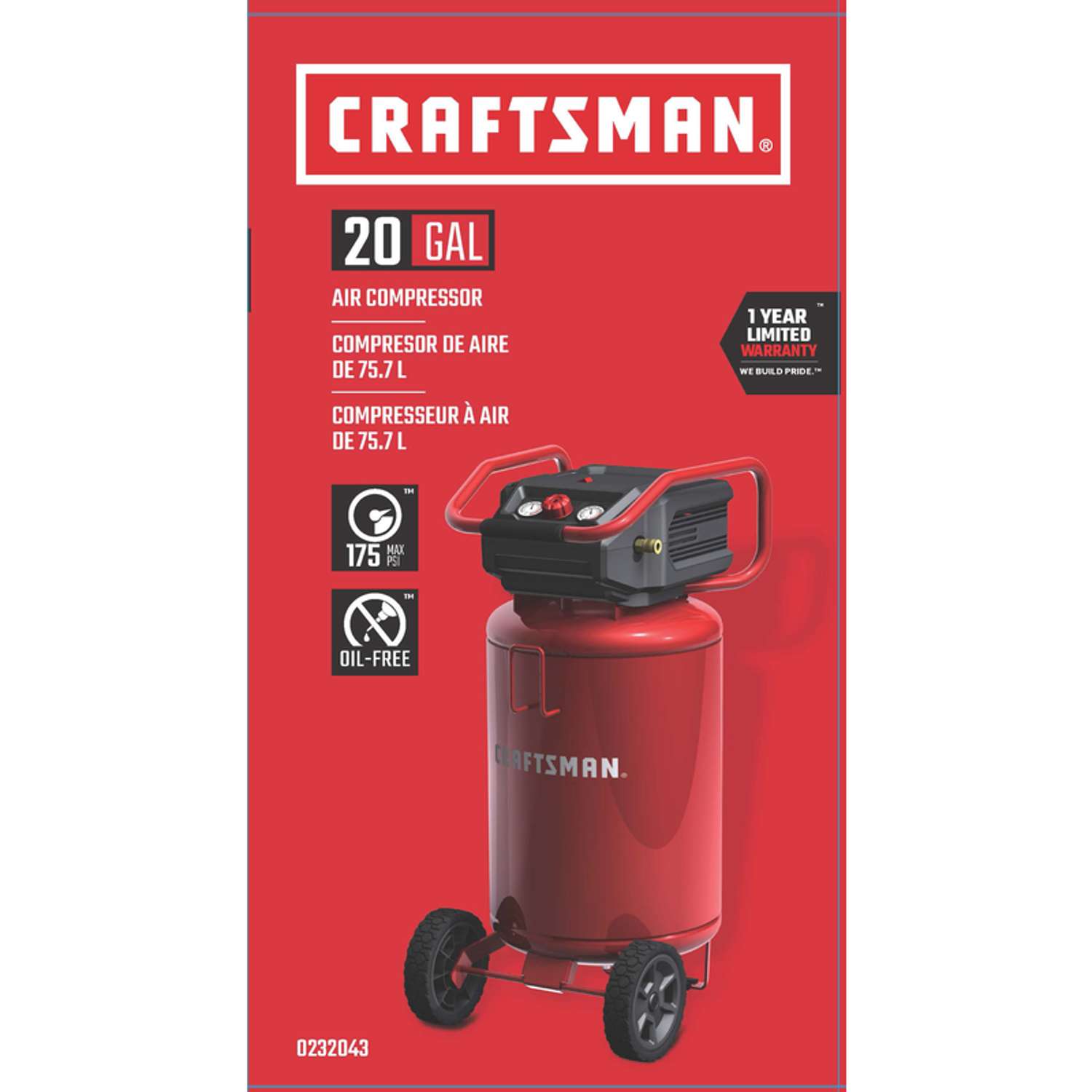 Craftsman 20 Gallon Portable Vertical Air Compressor 009 Air