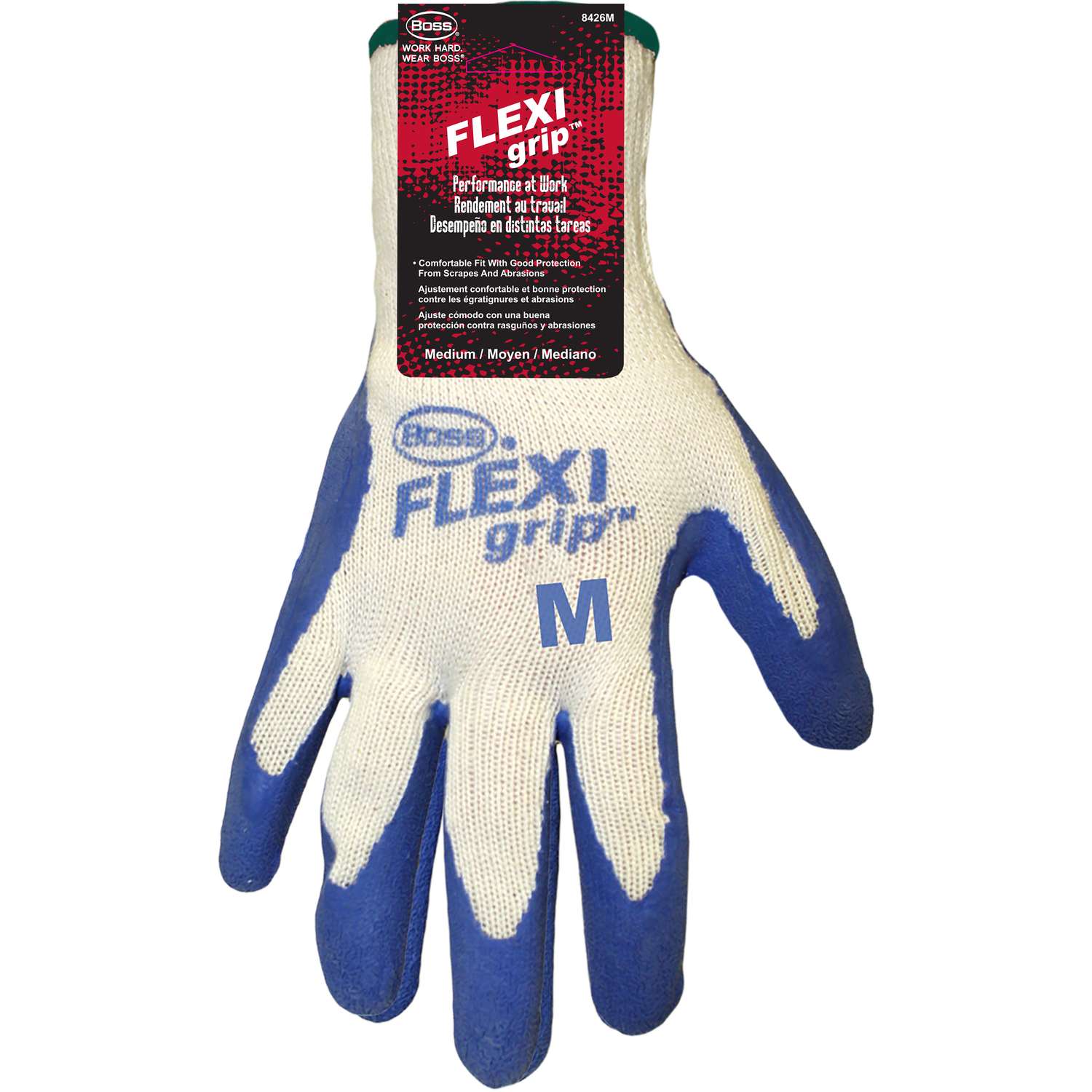 Boss Flexi Grip Knit Work Gloves Blue/White M 1 pair - Ace Hardware