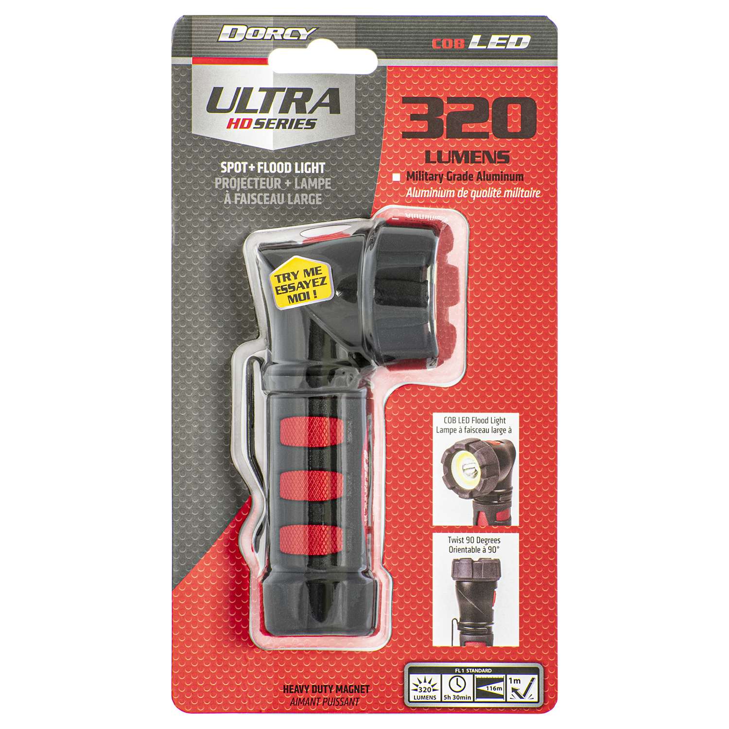 Dorcy Ultra HD Series 320 lm Black/Red LED COB Pocket Light AAA Battery ...