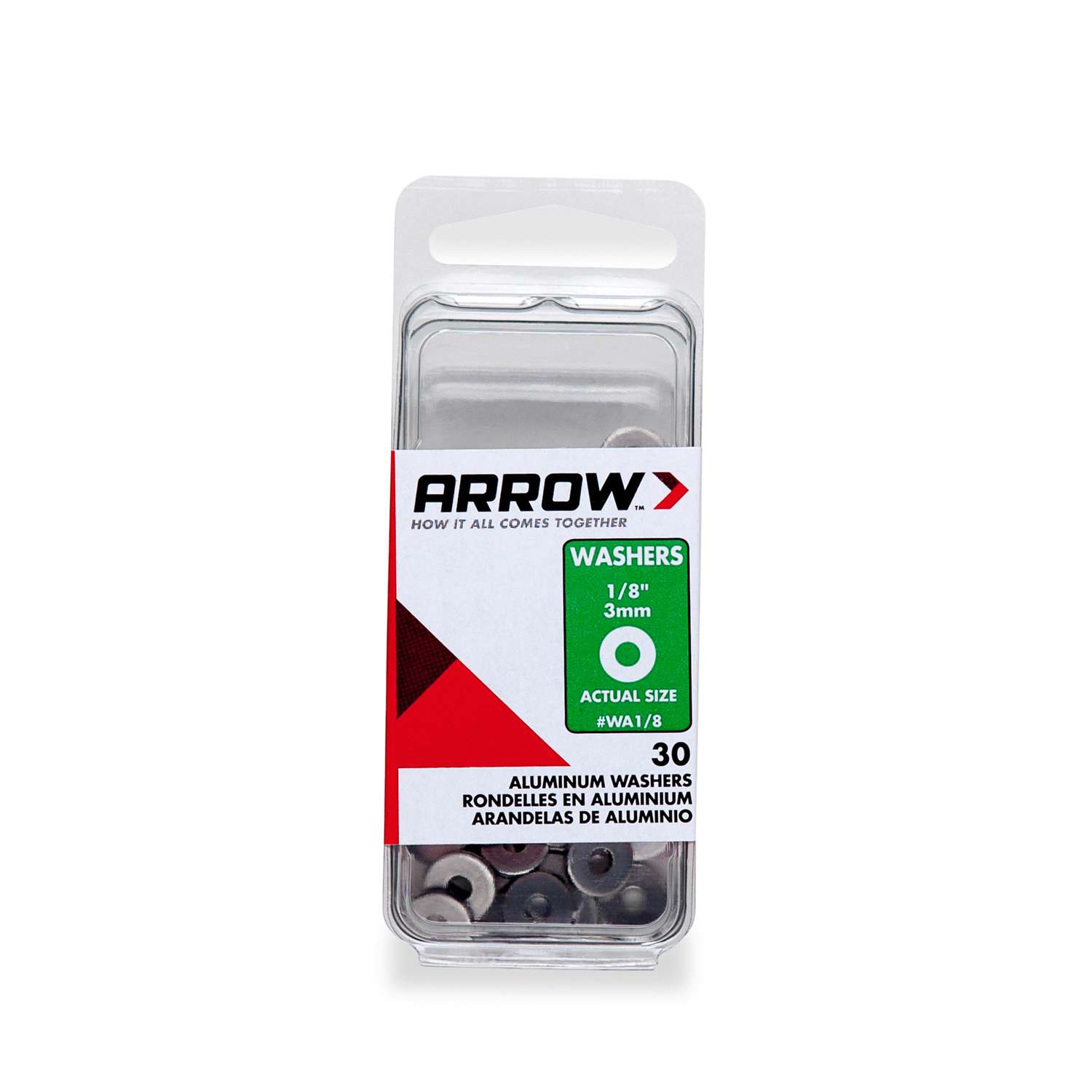 Arrow 1/8 in. D Aluminum Flat Washers Silver 30 pk - Ace Hardware