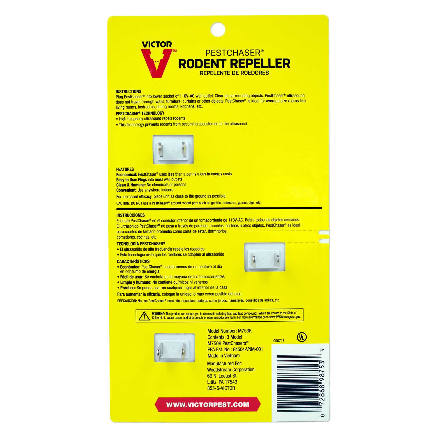 Victor PestChaser Plug-In Electronic Pest Repeller For Rodents 3 pk ...