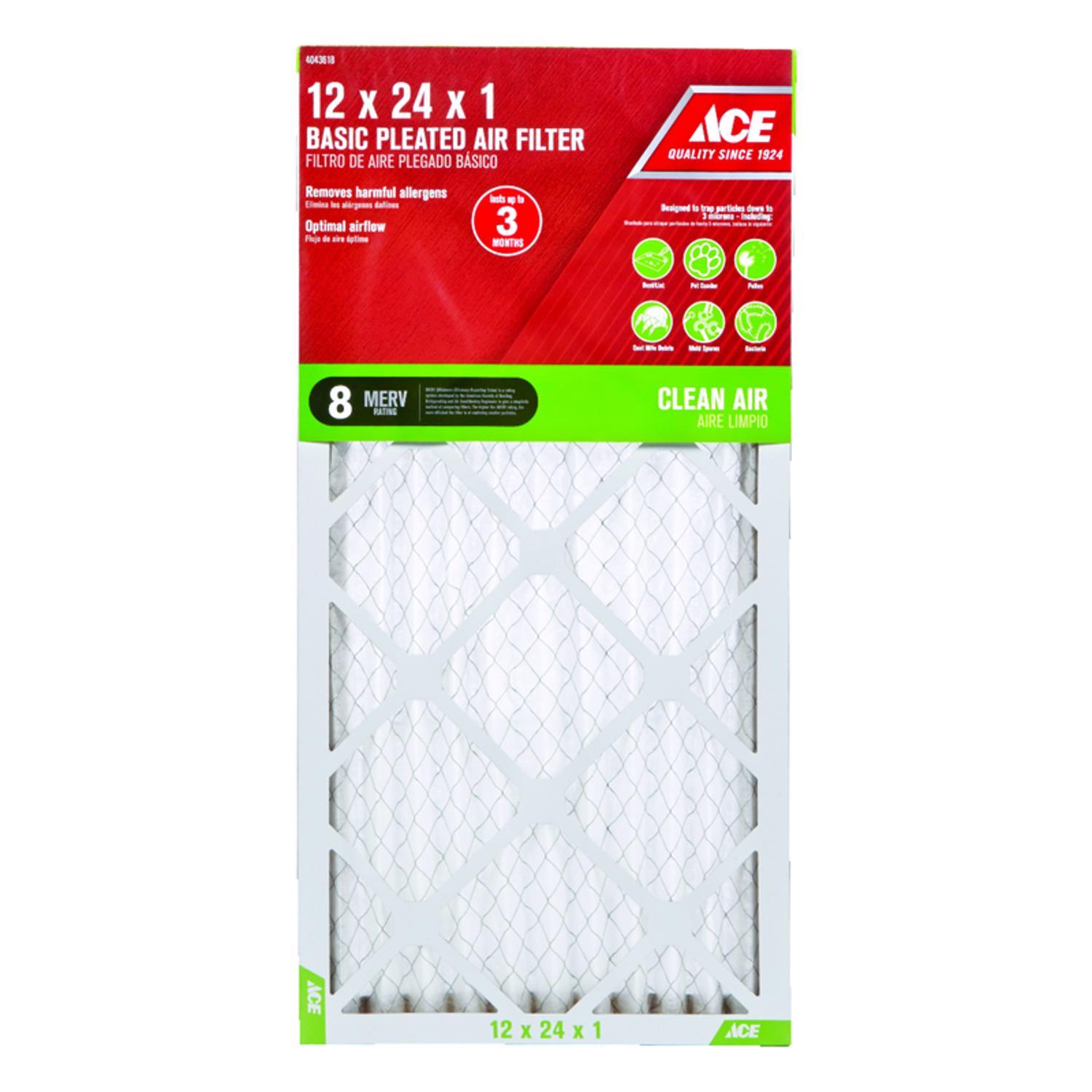 Ace 12 in. W X 24 in. H X 1 in. D Synthetic 8 MERV Pleated Air Filter 1 ...