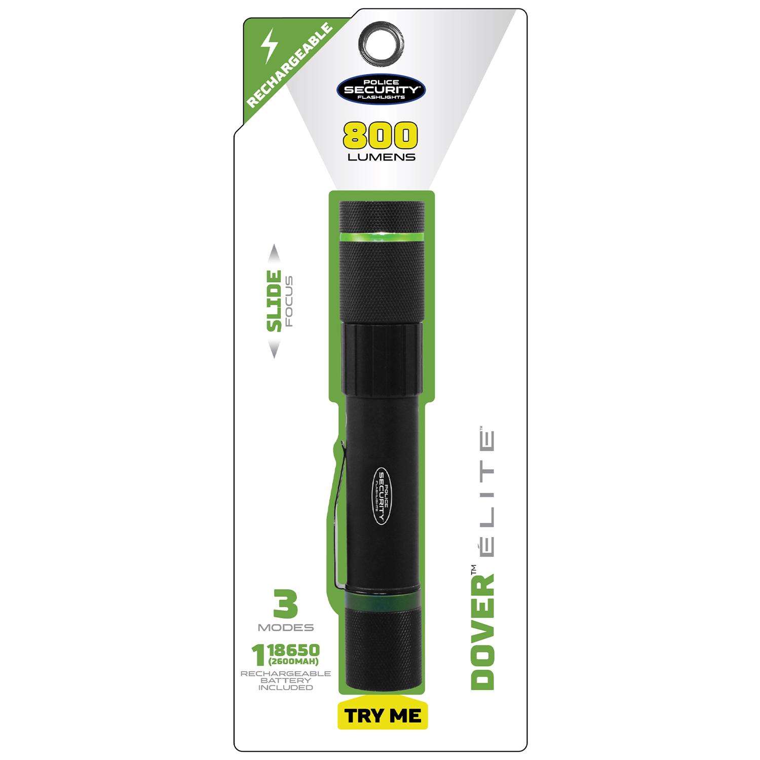 Police Security Dover 800 lm Black LED Rechargeable Flashlight 18650 ...