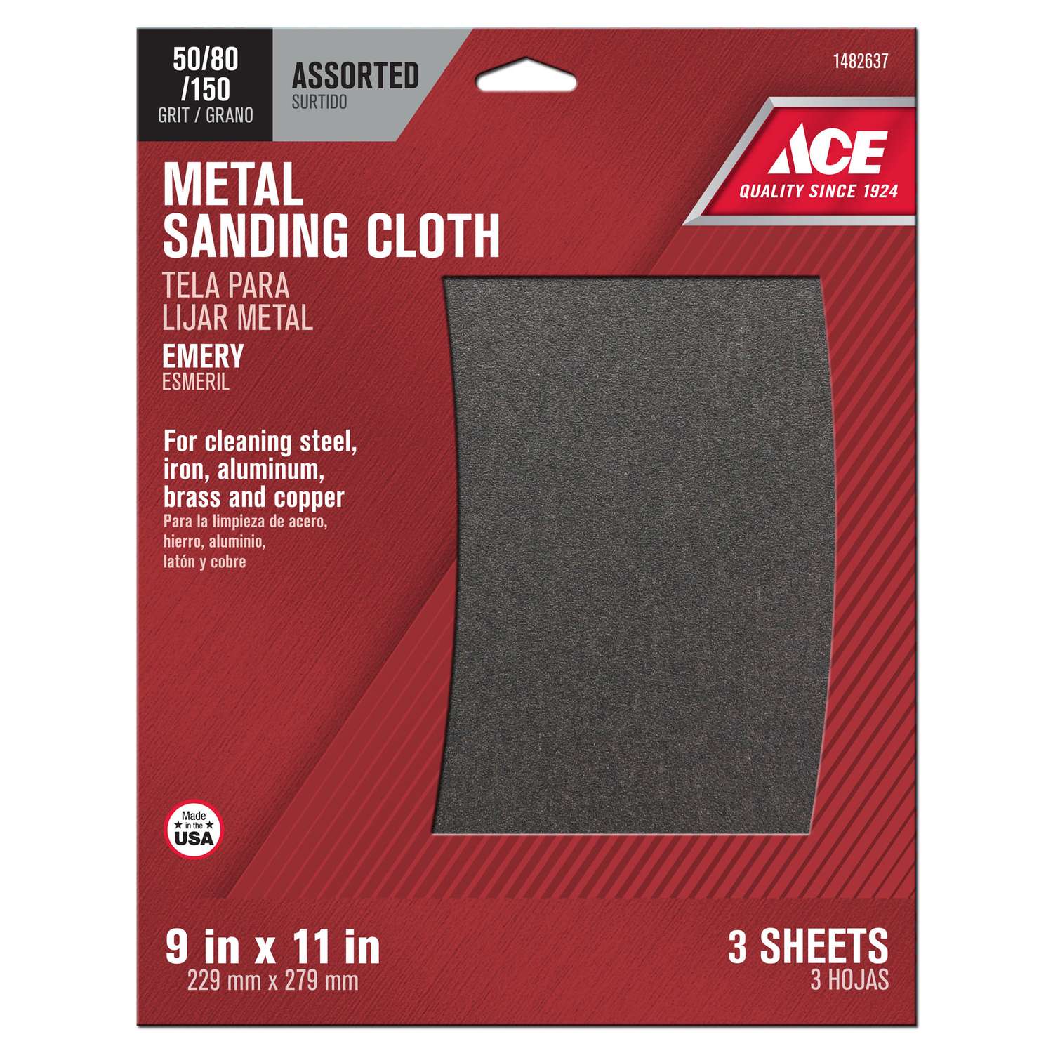 Ace 11 in. L X 9 in. W 50/80/150 Grit Emery Sanding Cloth 3 pk - Ace ...