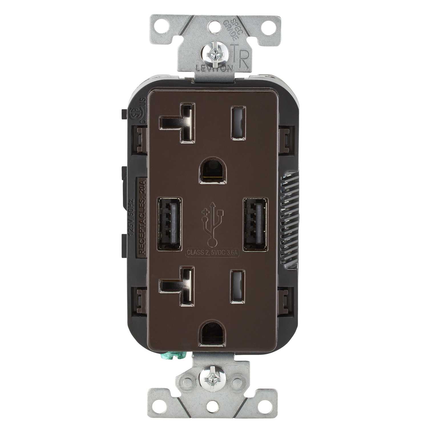 Leviton Decora 20 amps 125 volt Brown Outlet and USB Charger 5-20R ...