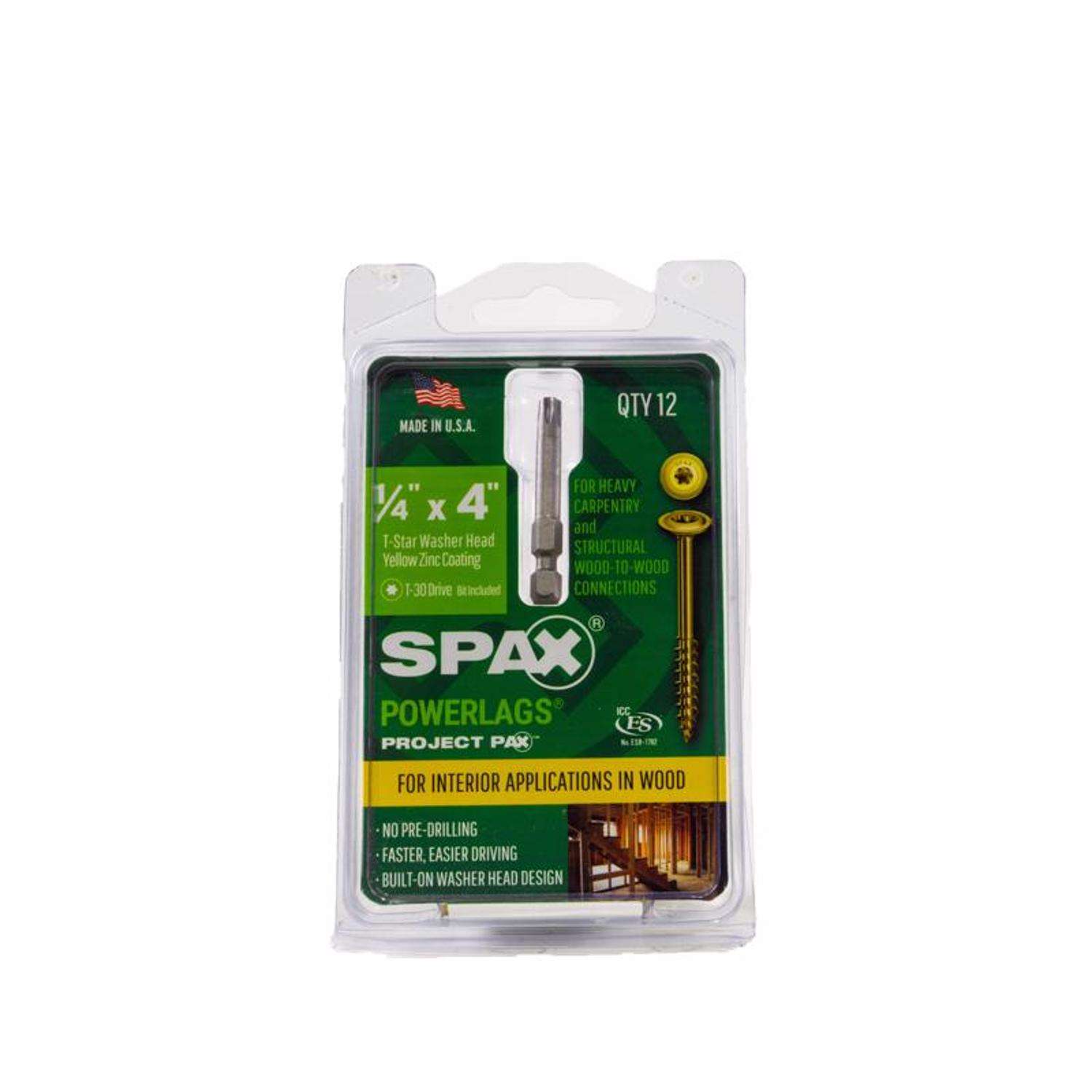 SPAX PowerLags 1/4 in. X 4 in. L Star Yellow Zinc Steel Lag Screw 12 pk ...