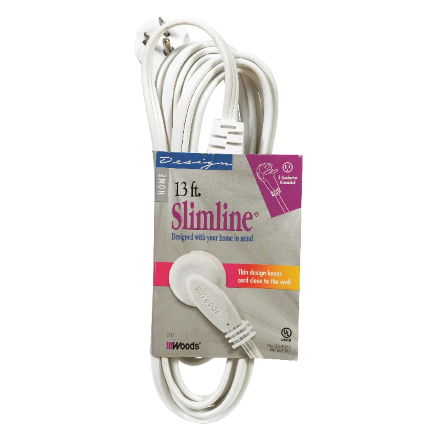 Slimline Indoor 13 ft. L White Extension Cord 16/3 SPT-2 - Ace Hardware