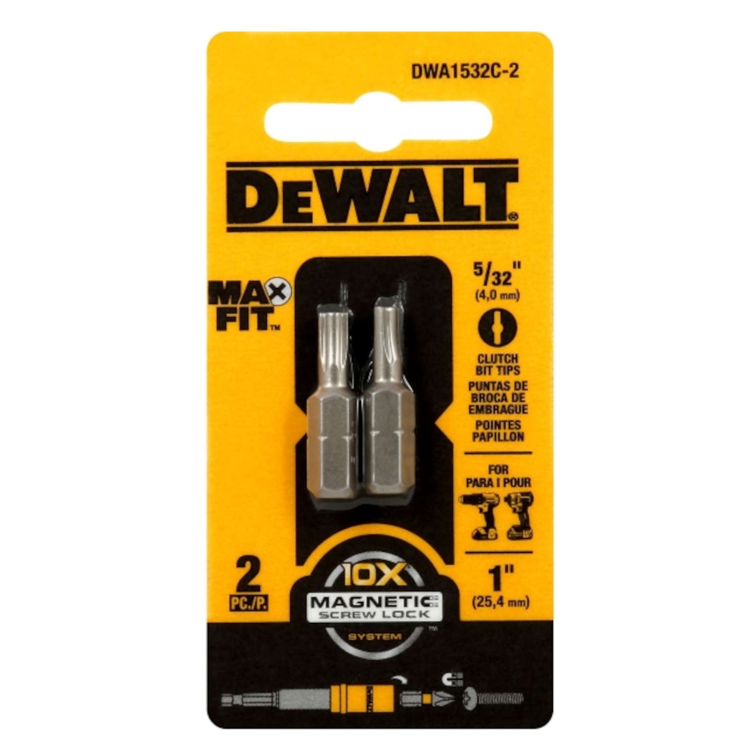 DeWalt Max Fit Clutch 5/32 in. X 1 in. L Insert Bit S2 Tool Steel 2 pc ...
