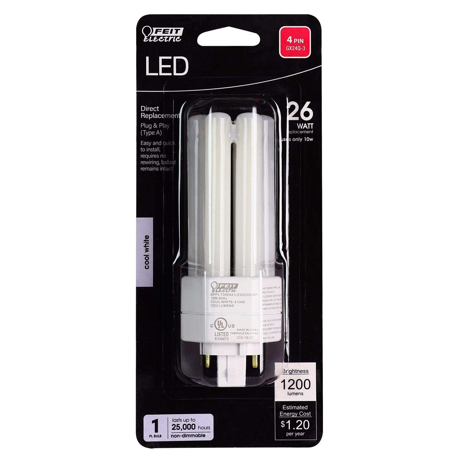 Feit PL GX24Q-3 4-Pin LED Light Bulb Cool White 26 Watt Equivalence 1 ...