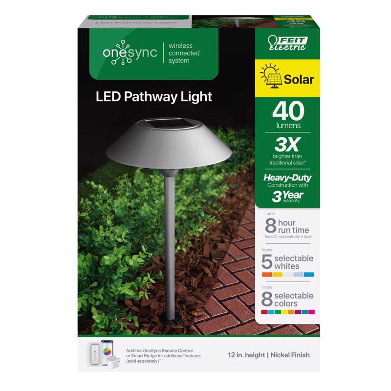 Feit OneSync Brushed Nickel Solar Powered 40 W LED Pathway Light 1 pk ...
