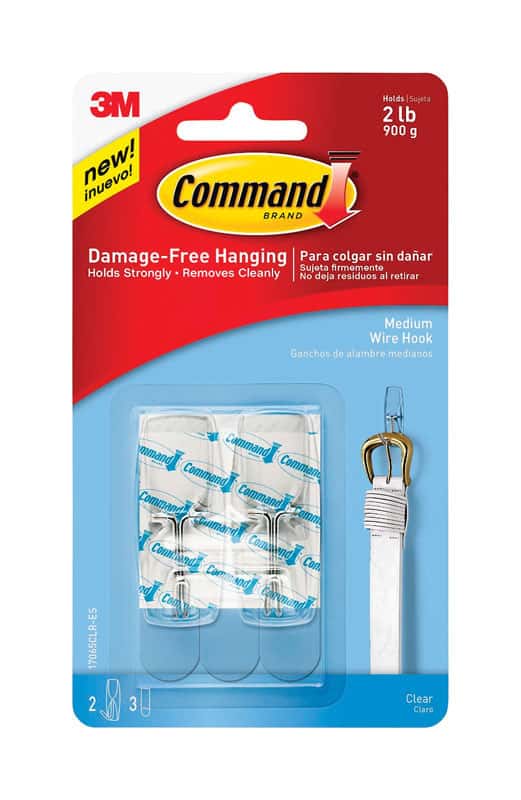 3M Command Medium Plastic Wire Hooks 2.17 in. L 2 pk Mfr# 17065CLR-ES ...