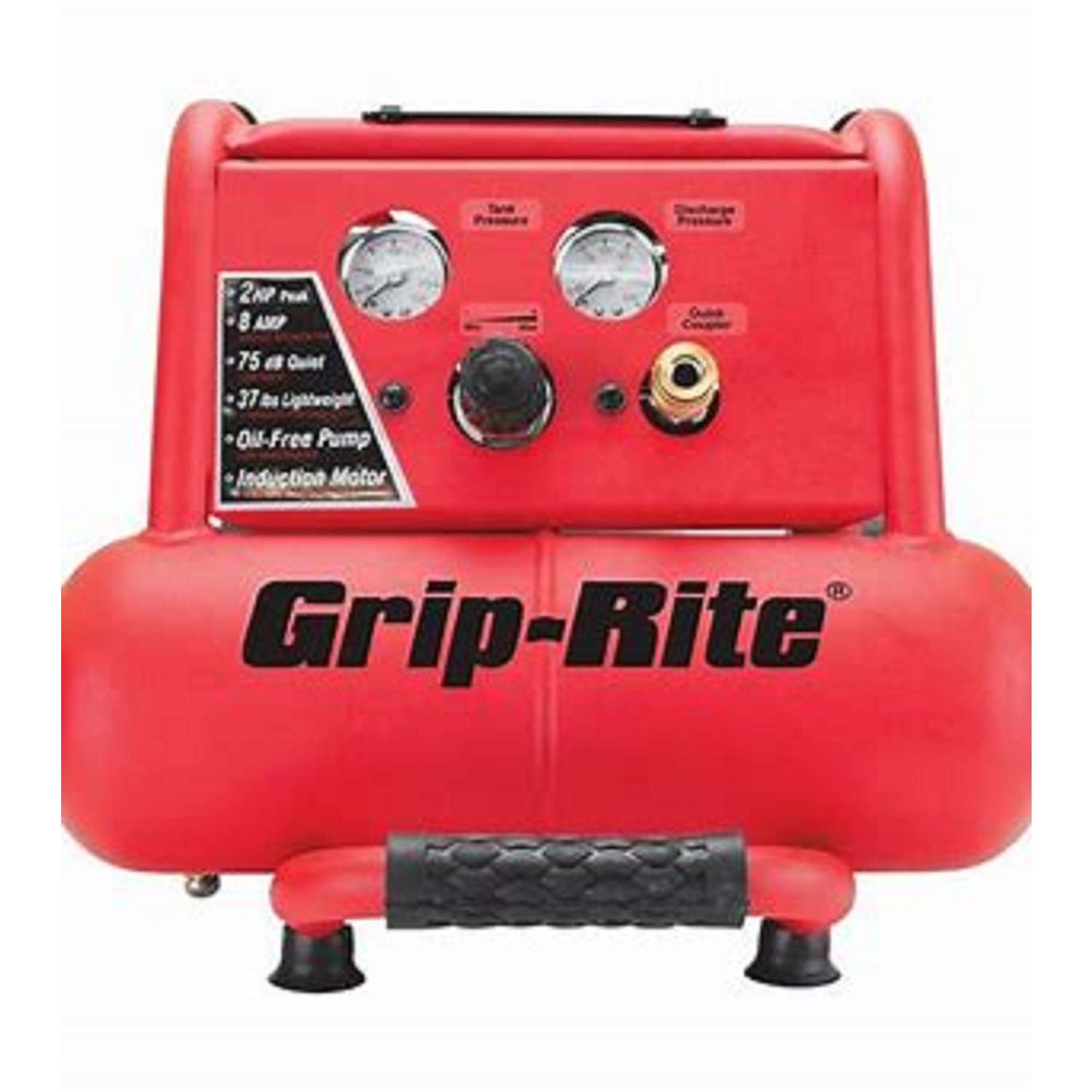 Grip-Rite 2 gal Twin Stack Portable Air Compressor Tank 125 psi 2 HP ...