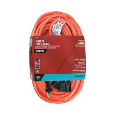 Ace Indoor or Outdoor 100 ft. L Orange Triple Outlet Cord 14/3 SJTW ...