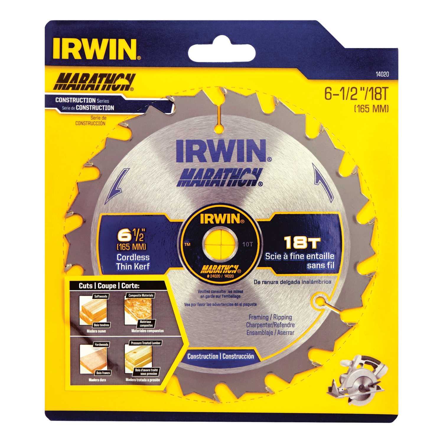 Irwin Marathon 6-1/2 in. Dia. x 5/8 in. Classic Circular Saw Blade ...