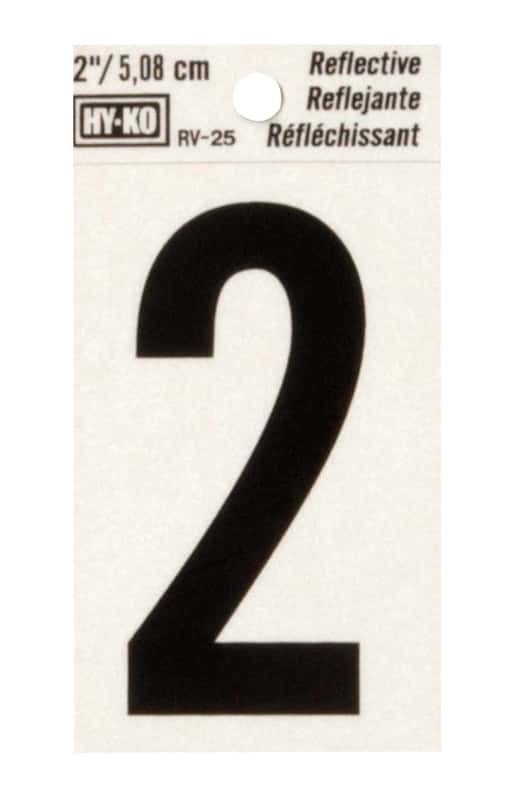 Hy-Ko 2 in. Reflective Black Vinyl Self-Adhesive Number 2 1 pc - Ace ...