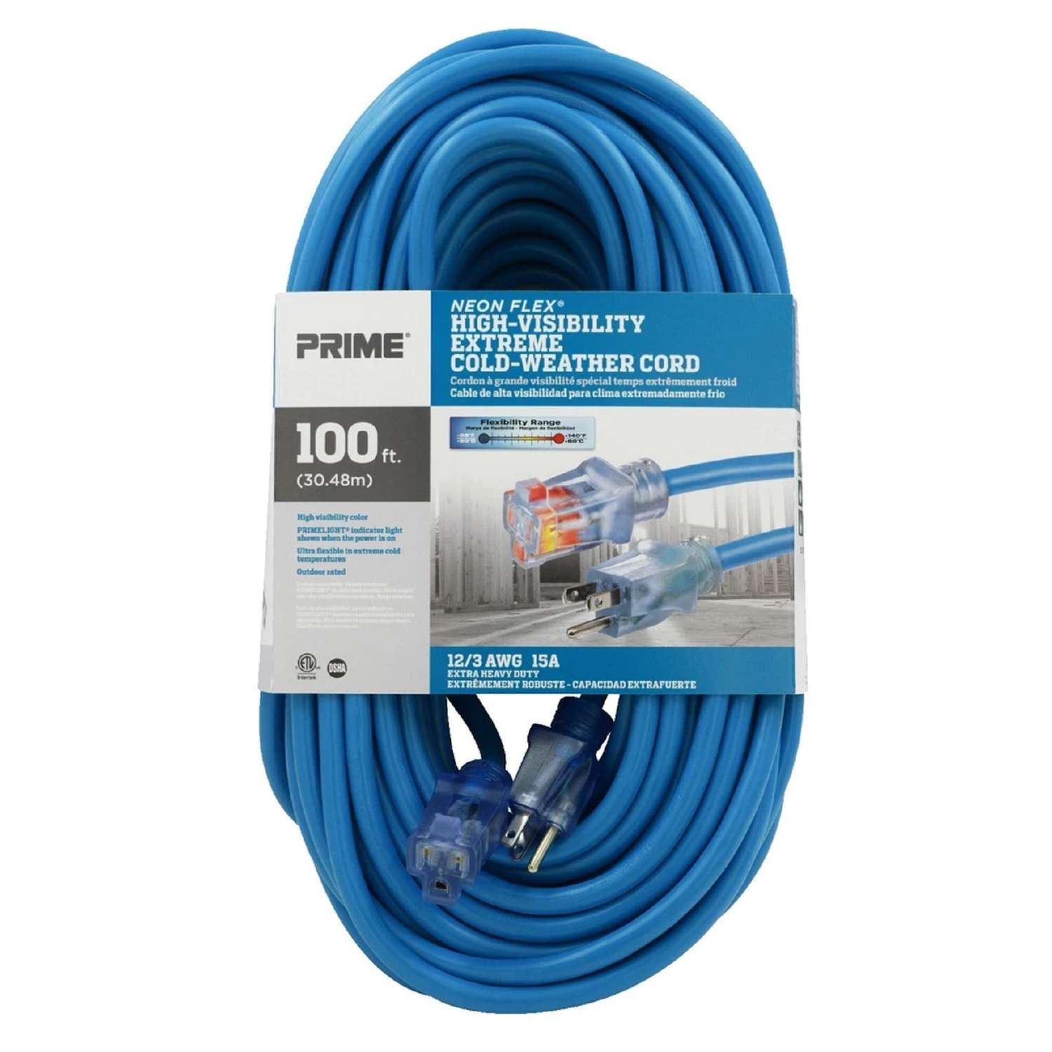 Prime Neon Flex Outdoor 100 ft. L Hi Vis Blue Extension Cord 12/3 SJTW ...