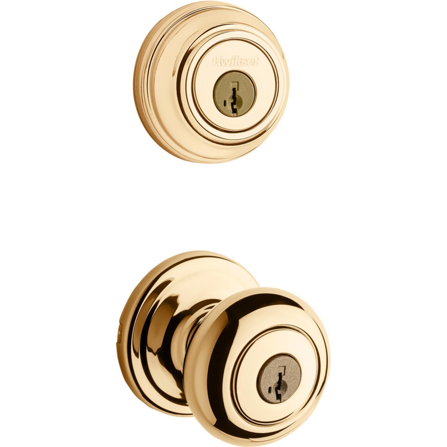 Kwikset SmartKey Juno Polished Brass Entry Knob and Single Cylinder ...