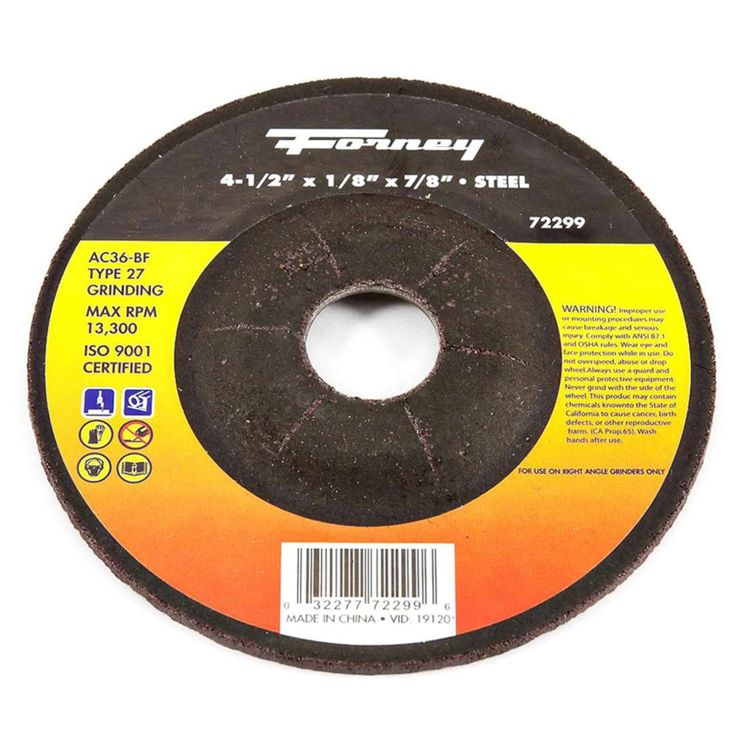 Forney 4-1/4 in. D X 7/8 in. Grinding Wheel - Ace Hardware