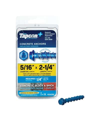Tapcon 5/16 in. D X 2-1/4 in. L Steel Hex Head Concrete Screw Anchor 15 pk - Ace Hardware