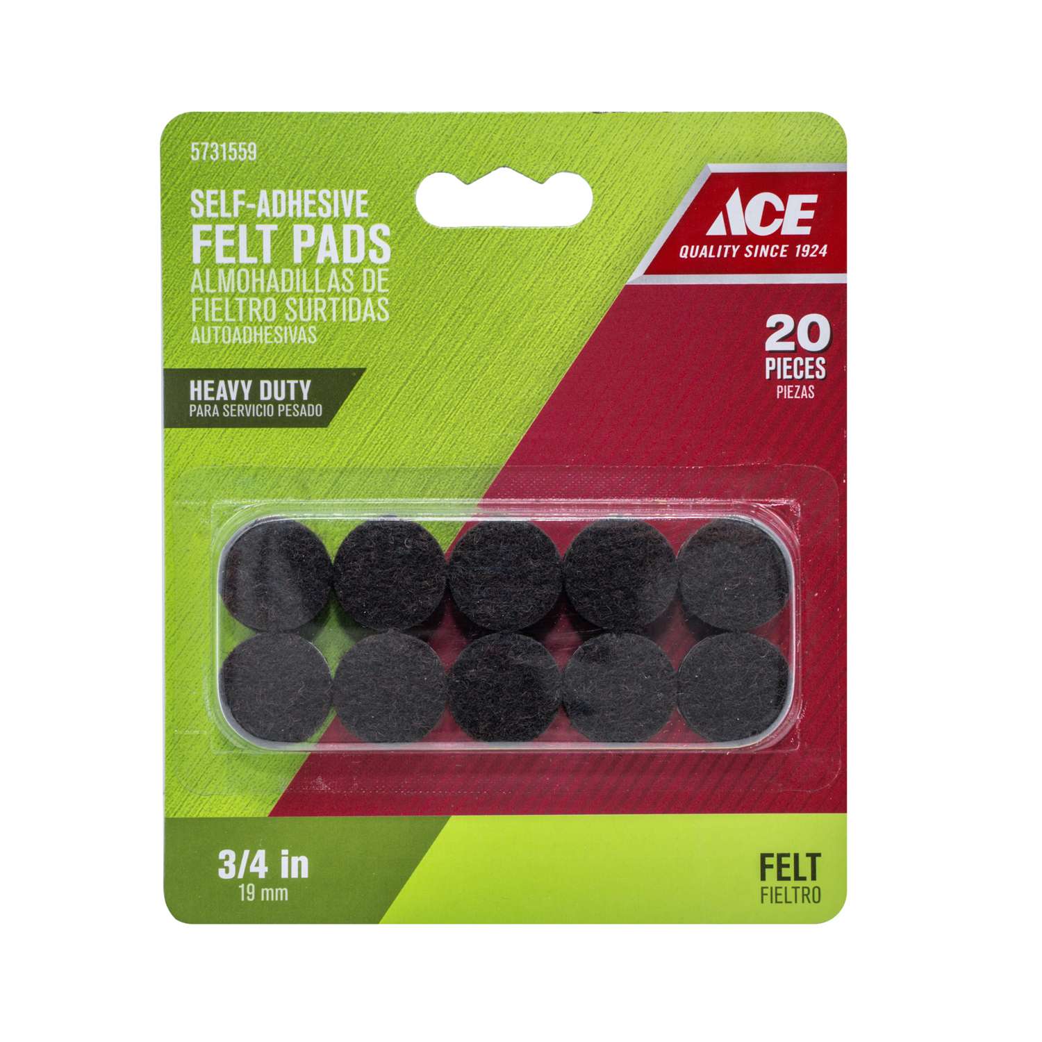 Ace Felt Self Adhesive Protective Pad Brown Round 3/4 in. W 20 pk - Ace ...